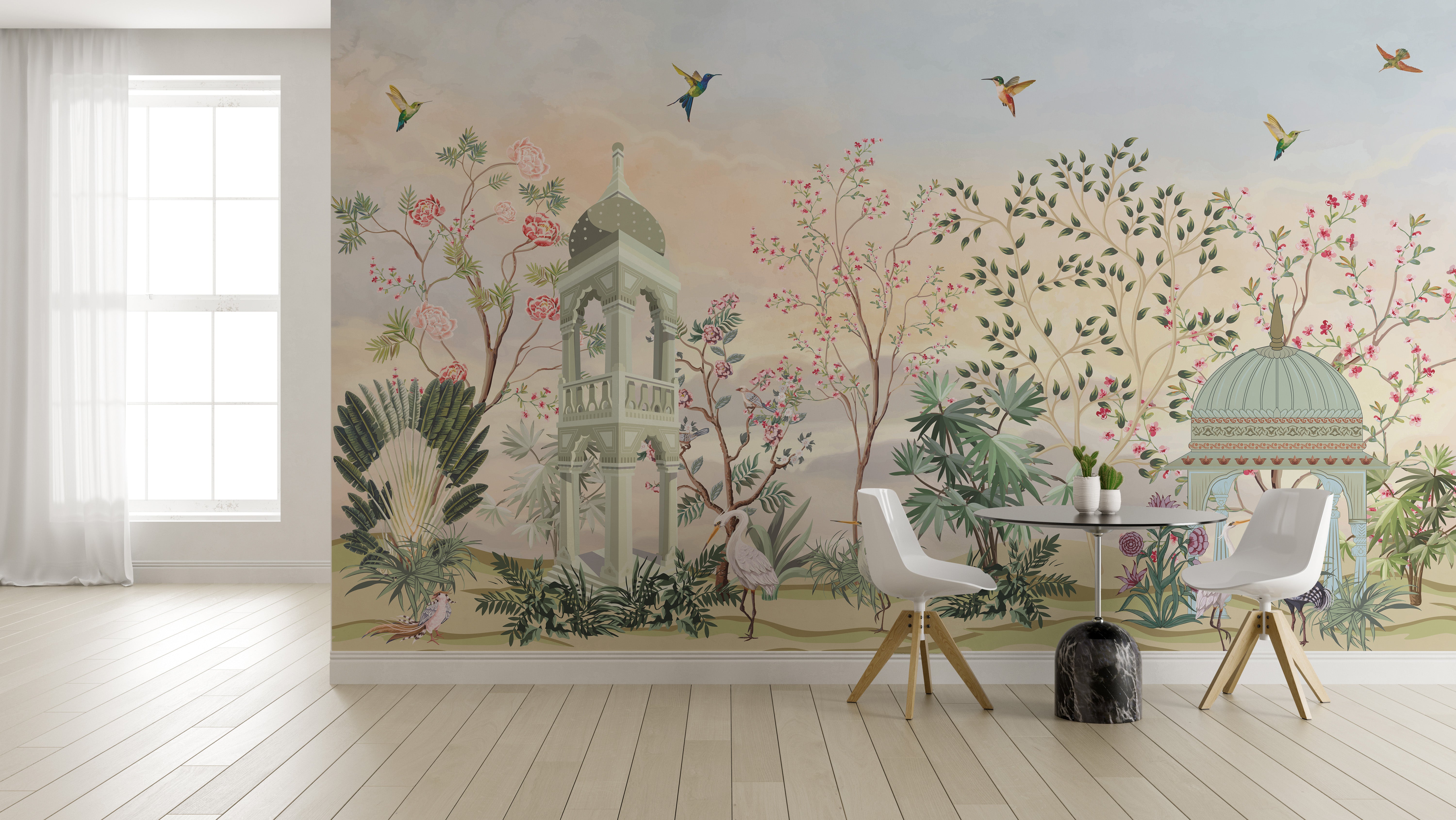 Floral Chinoiserie Wall Mural Birds Dining Room Self-Adhesive Wallpape ...